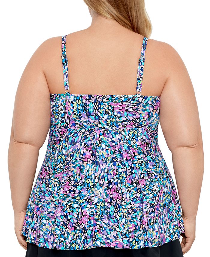 Swim Solutions Plus Size Printed V Neck Underwire Tankini Top Created