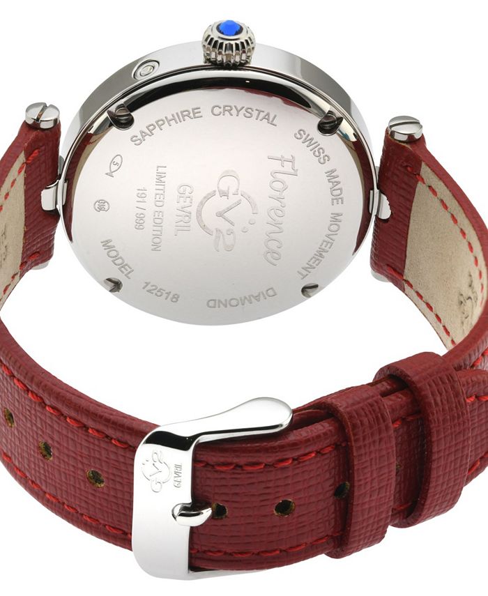 GV2 by Gevril Women's Florence Swiss Quartz Diamond Accents Red ...