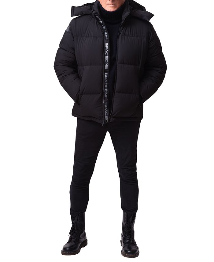 Space One Men's Nasa Inspired Hooded Puffer Jacket with Printed ...