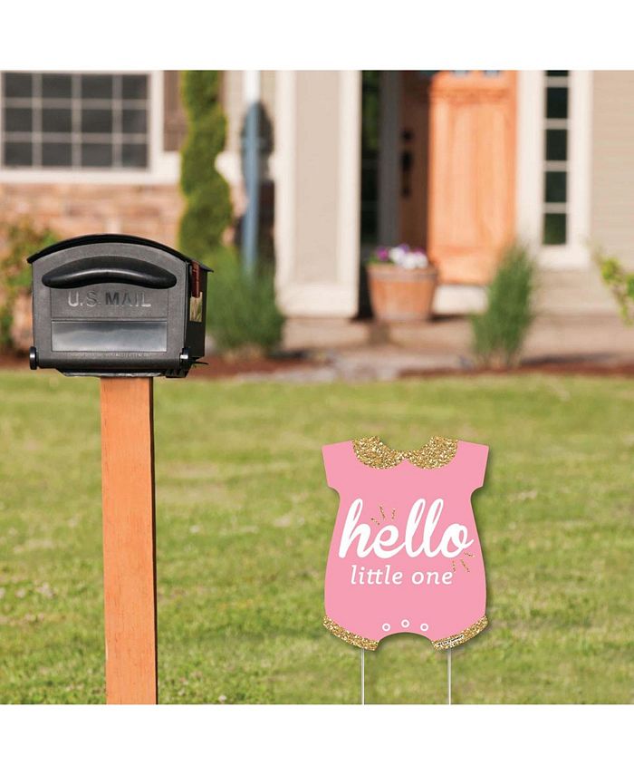 Big Dot of Happiness Hello Little One - Pink & Gold - Outdoor Lawn Sign ...