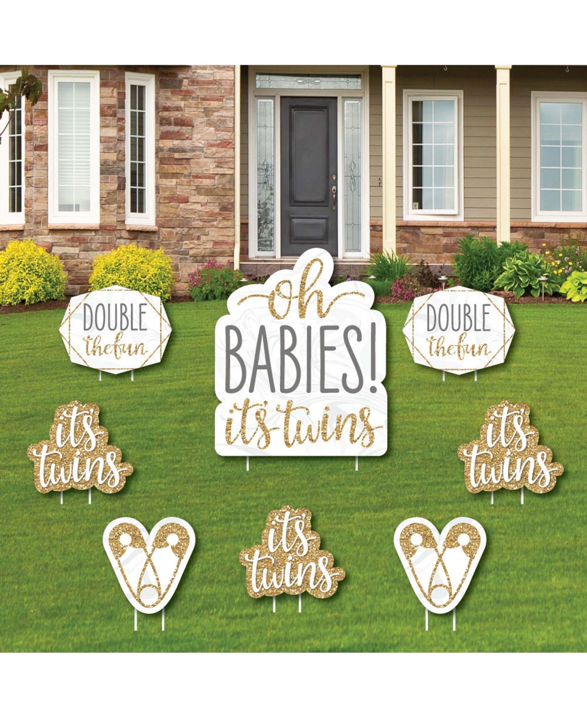 Big Dot Of Happiness It's Twins - Outdoor Lawn Decor - Gold Twins Baby ...