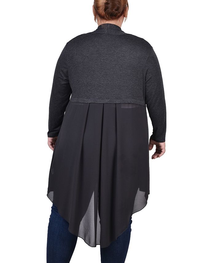 NY Collection Plus Size Long Sleeve Knit Cardigan with Chiffon Back ...