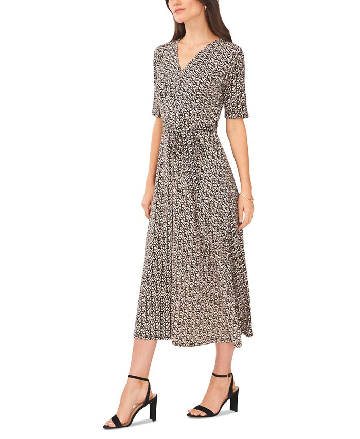 MSK Women's Printed V-Neck Fit & Flare Midi Dress - Macy's