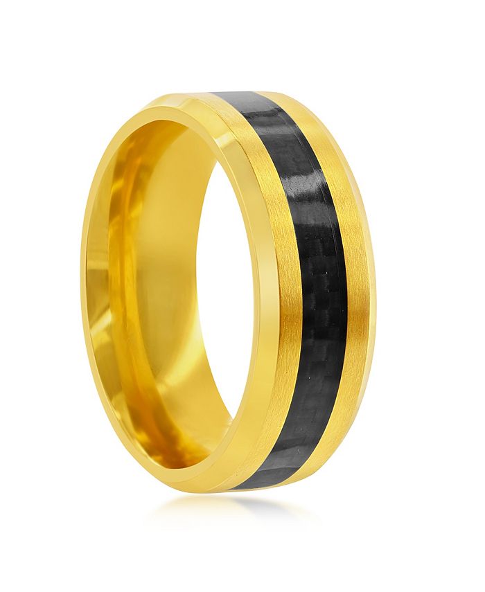 Blackjack Mens Stainless Steel Black Carbon Fiber Ring - Gold Plated ...