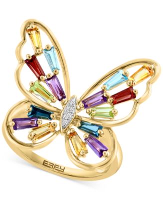 EFFY® Multi-Gemstone (1-1/3 ct. t.w.) & Diamond Accent Butterfly Ring ...