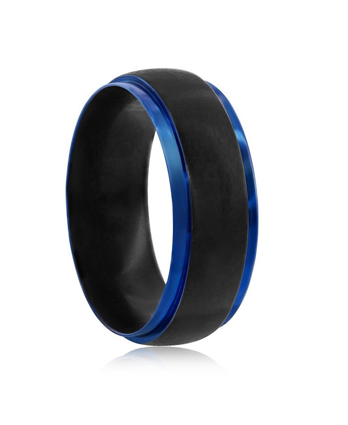 Blackjack Mens Stainless Steel Black and Blue Band Ring - Macy's