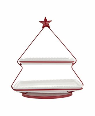 Godinger 2 Tier Red Framed Star Server with Porcelain Plates Set, 3 ...