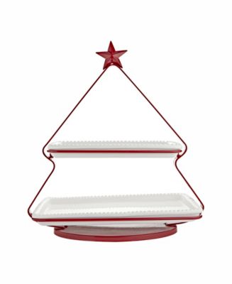 Godinger 2 Tier Red Framed Star Server with Porcelain Plates Set, 3 ...