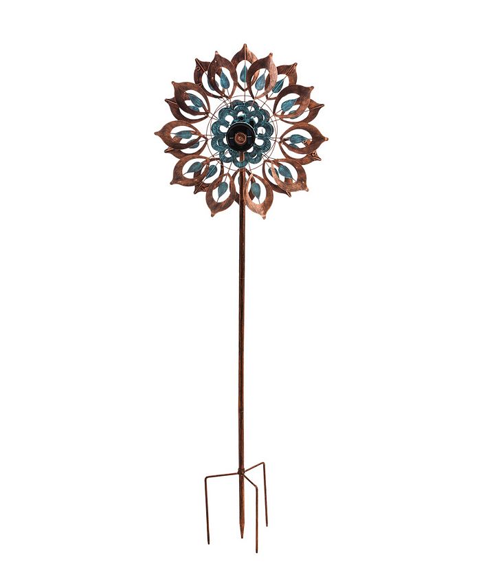 Evergreen 75"H Solar Wind Spinner, Copper and Verdigris Bloom - Macy's