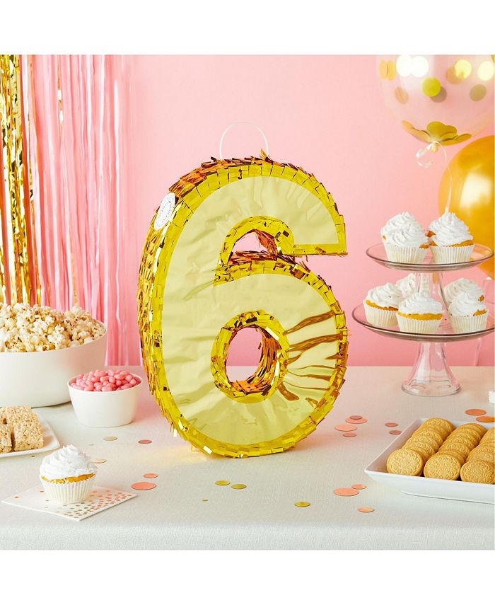 Blue Panda Gold Foil Number 6 Pinata for 6th Birthday Party Decorations ...
