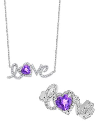 Amethyst & White Topaz "Love" Necklace & Ring Collection in Sterling ...