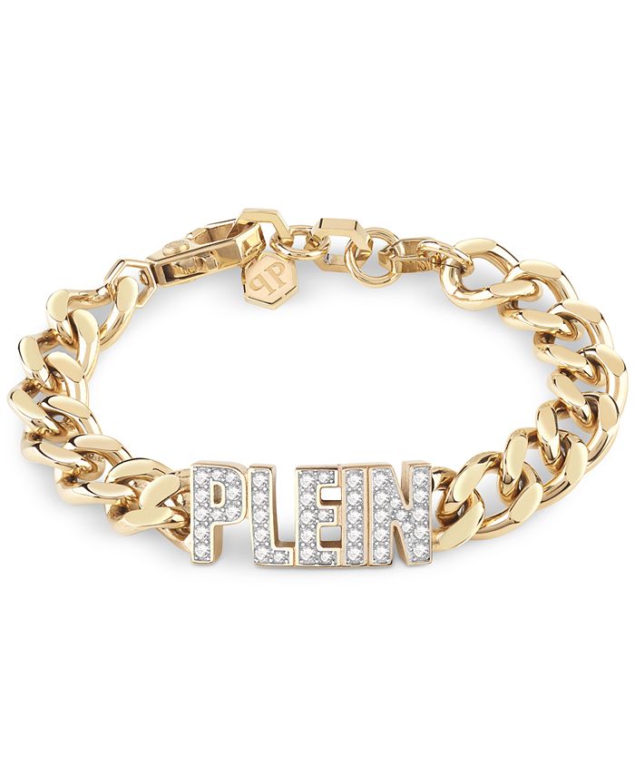 Philipp Plein Gold-Tone IP Stainless Steel Pavé PLEIN Lettering Cuban ...