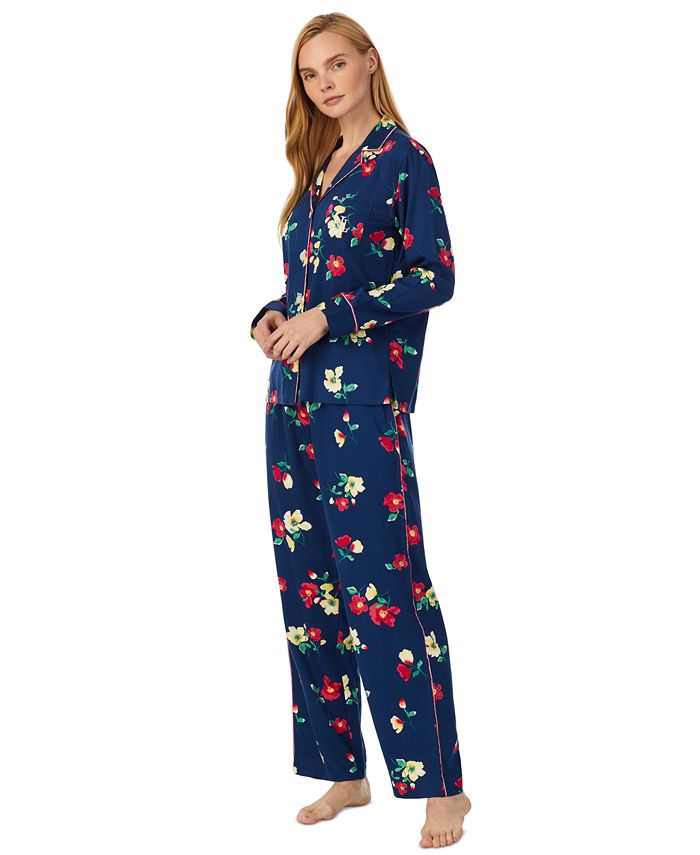 Lauren Ralph Lauren Women's Printed Notched-Collar Pajamas Set - Macy's