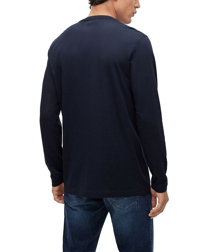 Hugo Boss Men's Bubble Structure Cotton-Silk Long-Sleeved T-shirt - Macy's