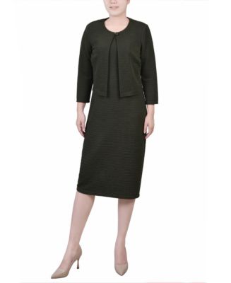 NY Collection Women's Textured 3/4 Sleeve Two Piece Dress Set - Macy's