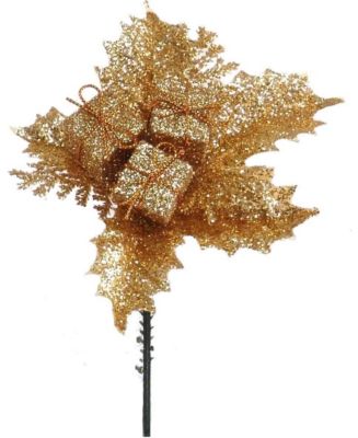 24-Pack Gold Christmas Ornament Picks Glitter Leaves & Cedar - Macy's