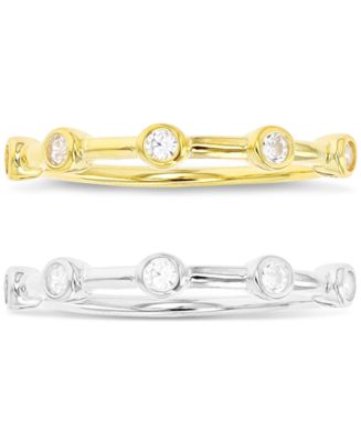 2-Pc. Set Cubic Zirconia Bezel Stack Rings in Sterling Silver & 14k ...