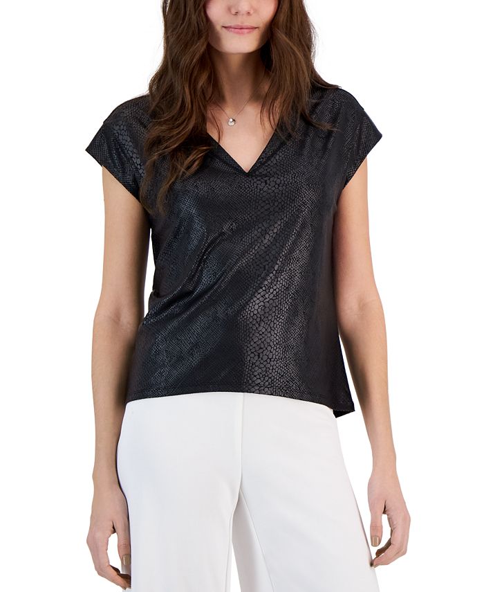 I.N.C. International Concepts Women's Snake-Print V-Neck Top, Created ...