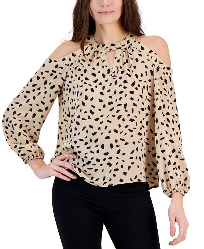 I.N.C. International Concepts Petite Cold-Shoulder Studded Keyhole-Neck ...