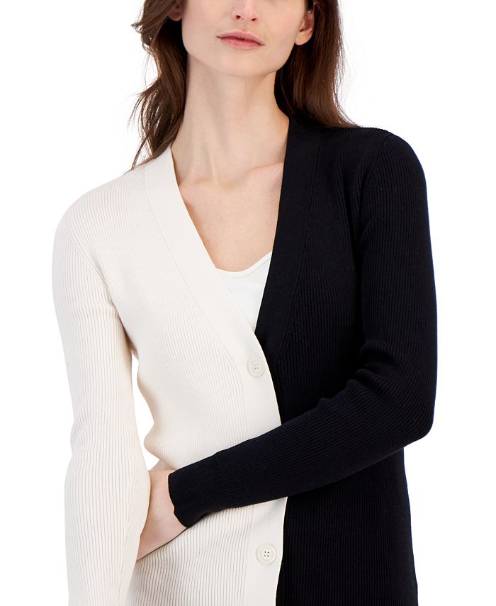 Anne Klein Women's Colorblocked Ribbed Cardigan Sweater - Macy's
