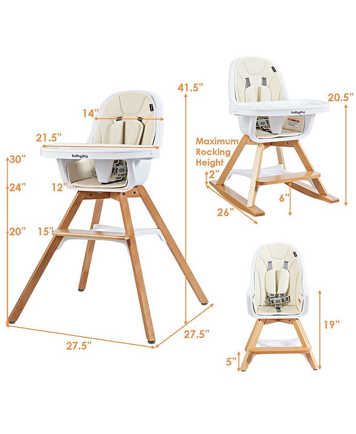 Costway 3-in-1 Convertible Wooden Baby High Chair Tray Adjustable Legs ...