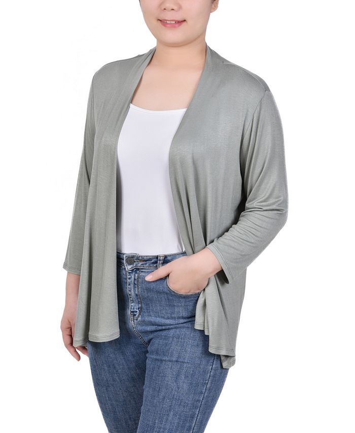 NY Collection Women's Solid 3/4 Sleeve Cardigan - Macy's