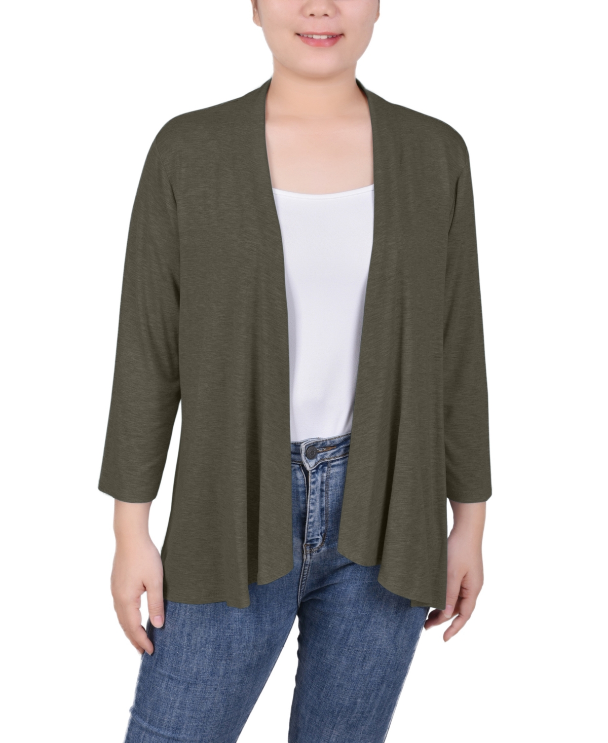 Womens 3/4 Sleeve Solid Cardigan - Grape Leaf
