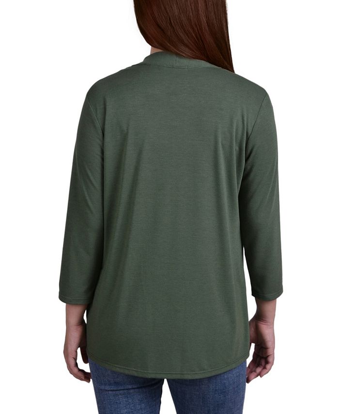 NY Collection Women's 3/4 Sleeve Solid Cardigan - Macy's