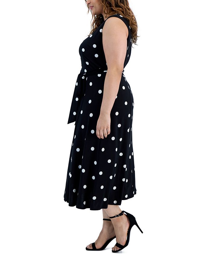 Kasper Plus Size Polka Dot Print Belted Fit And Flare Dress Macys