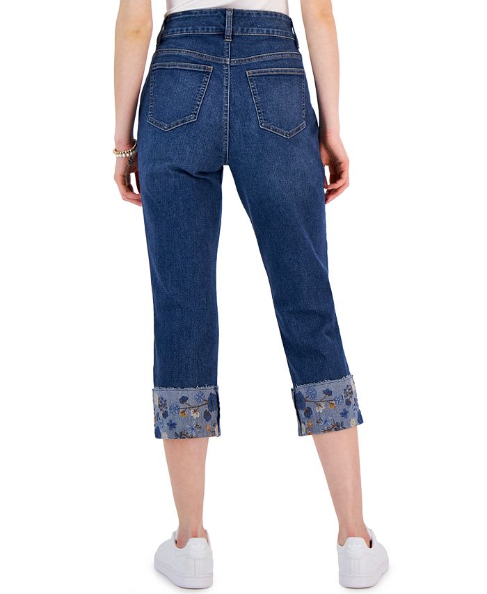 Style & Co Women's Embroidered High-Rise Cuffed Capri Jeans Created for ...