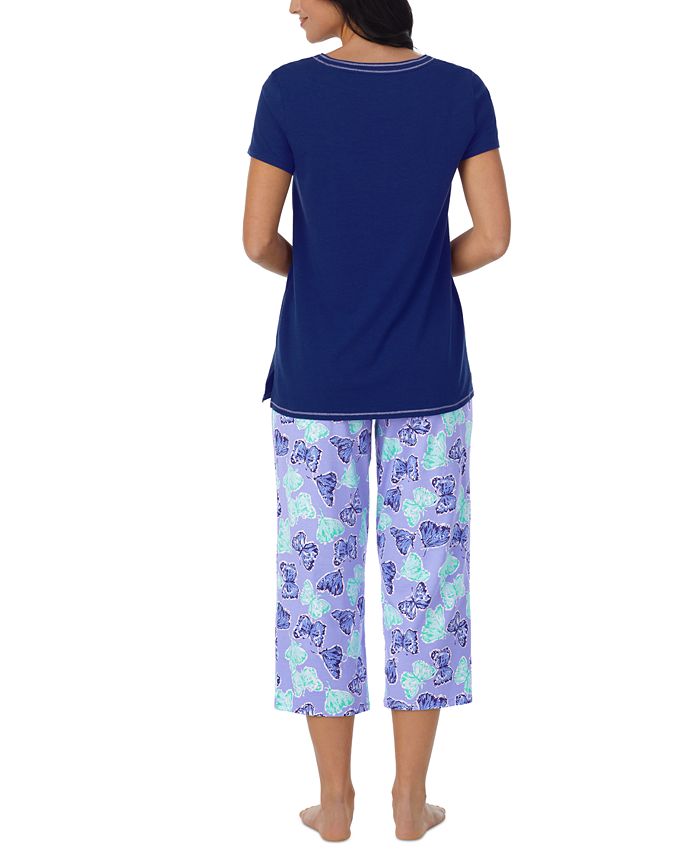 Cuddl Duds Women's Short-Sleeve Printed Capri Pajamas Set - Macy's