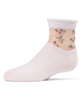 Girl's Peek-A-Boo Sheer Floral Cotton Blend Crew Socks - Macy's