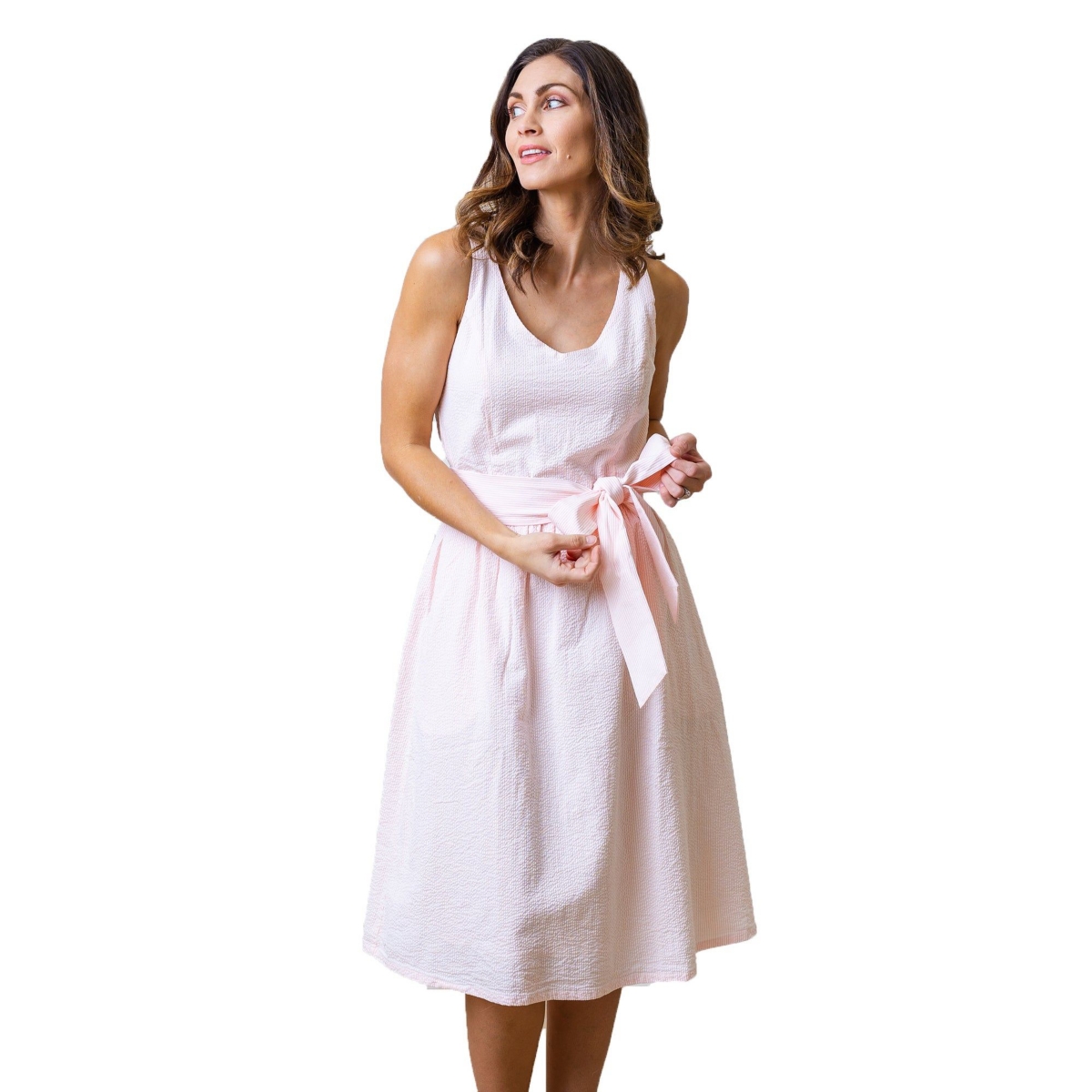 Click here for Hope & Henry Womens A-Line Dress with Sash - Light... prices