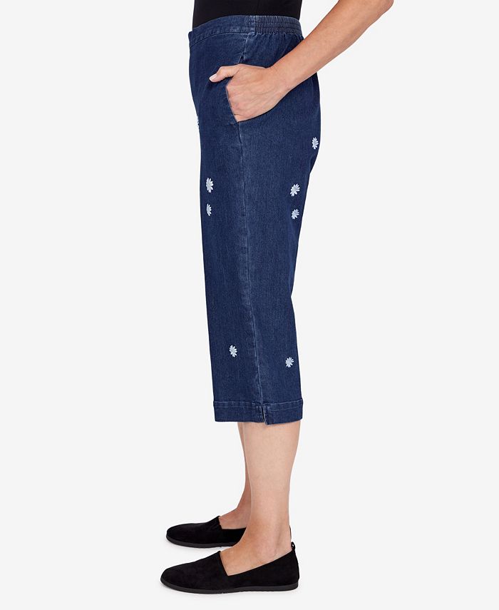 Alfred Dunner Women's Bright Idea Floral Embroidered Denim Capris ...