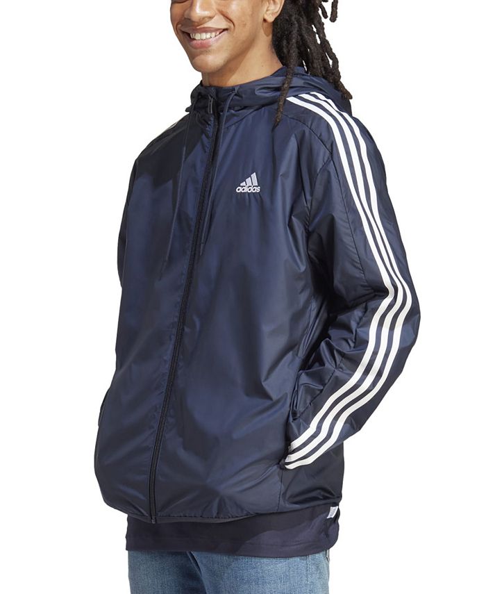 adidas Men's Essentials Woven Three-Stripes Logo Windbreaker - Macy's