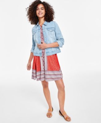 Style & Co Women's Mixed-Print Flip-Flop Dress & Denim Jacket - Macy's