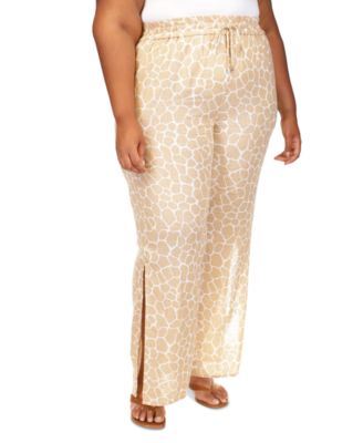 Plus Size High Rise Animal-Print High-Slit Pants