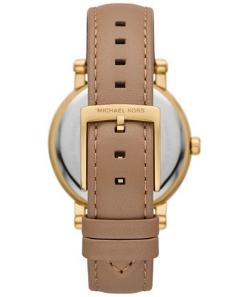 Michael Kors Women's Corey Three-Hand Camel Leather Watch 38mm - Macy's