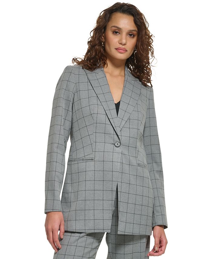 Calvin Klein Women's Check Peak-Lapel Topper Jacket - Macy's