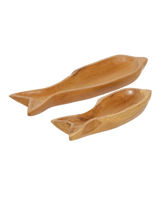 Rosemary Lane Teak Wood Handmade Fish Tray, Set of 2, 24", 16" W - Macy's