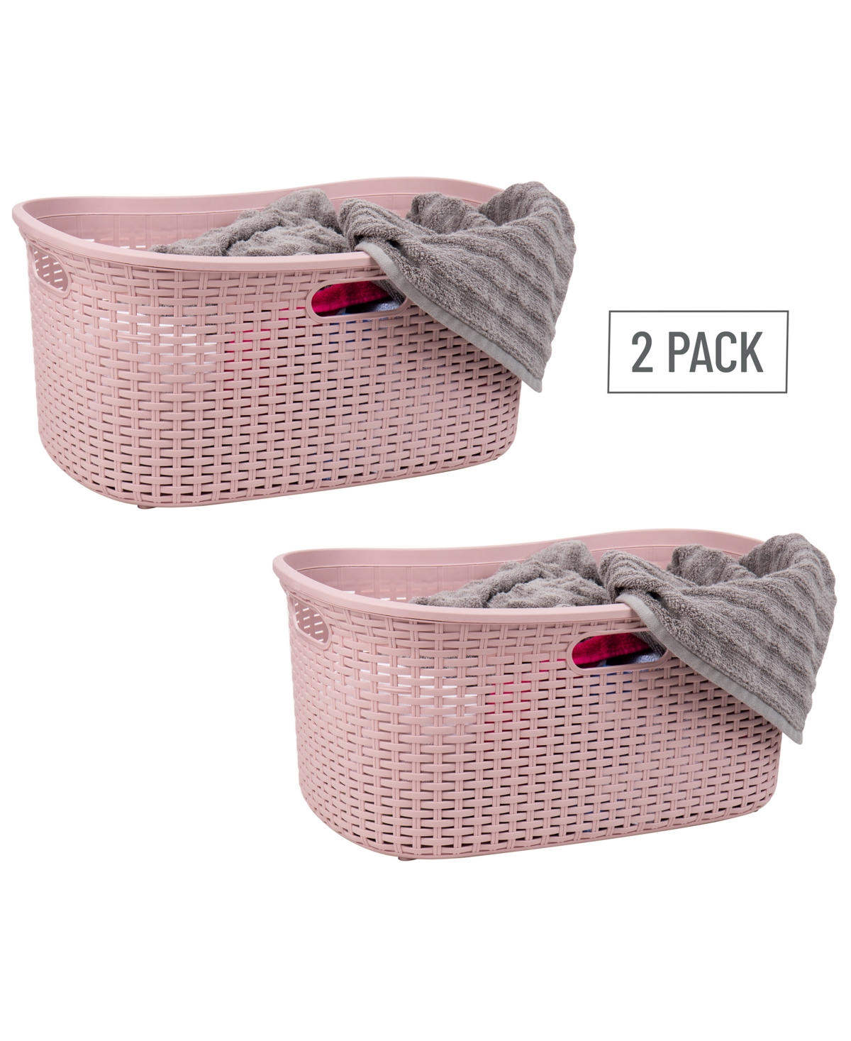 Mind Reader Basket Collection Laundry Basket, Cut Out Handles, Ventilated, Set Of 2 In Pink ...