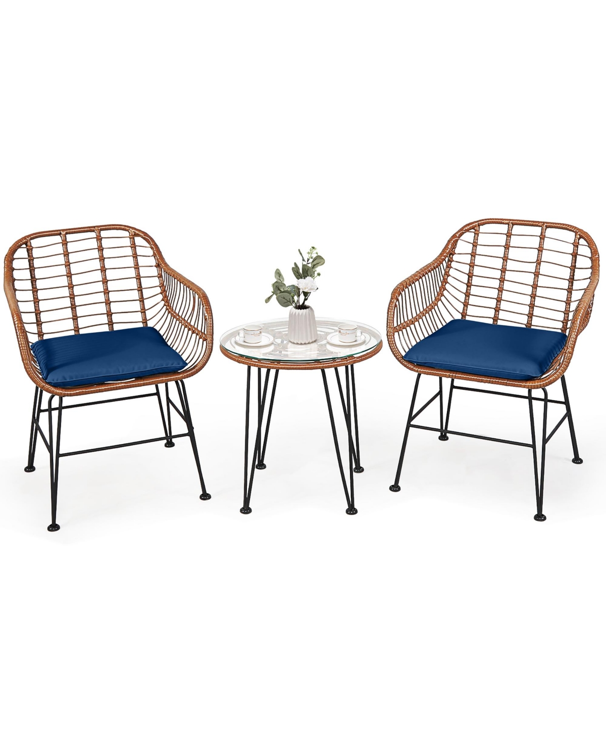 Click here for 3PCS Patio Rattan Bistro Set Coffee Table Armchair... prices