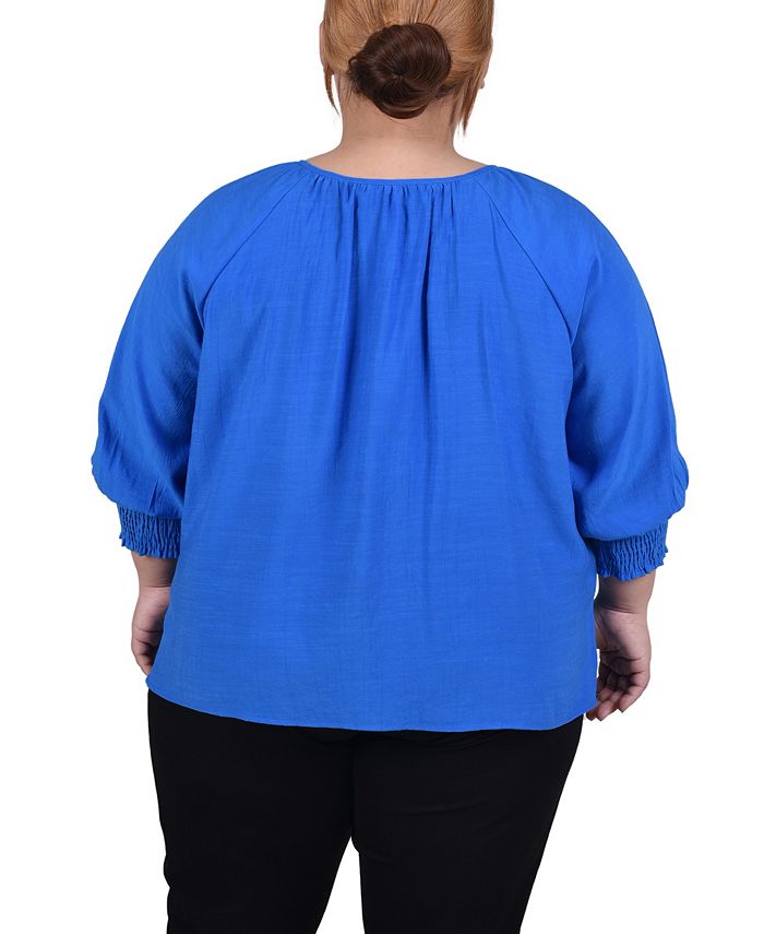 NY Collection Plus Size 3/4 Sleeve Button Front Blouse - Macy's