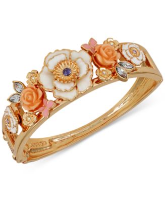 GUESS Gold-Tone Mixed Color Stone Flower Bangle Bracelet - Macy's