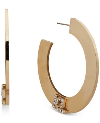 Karl Lagerfeld Paris Gold-Tone Crystal Insignia Flat Medium Hoop ...