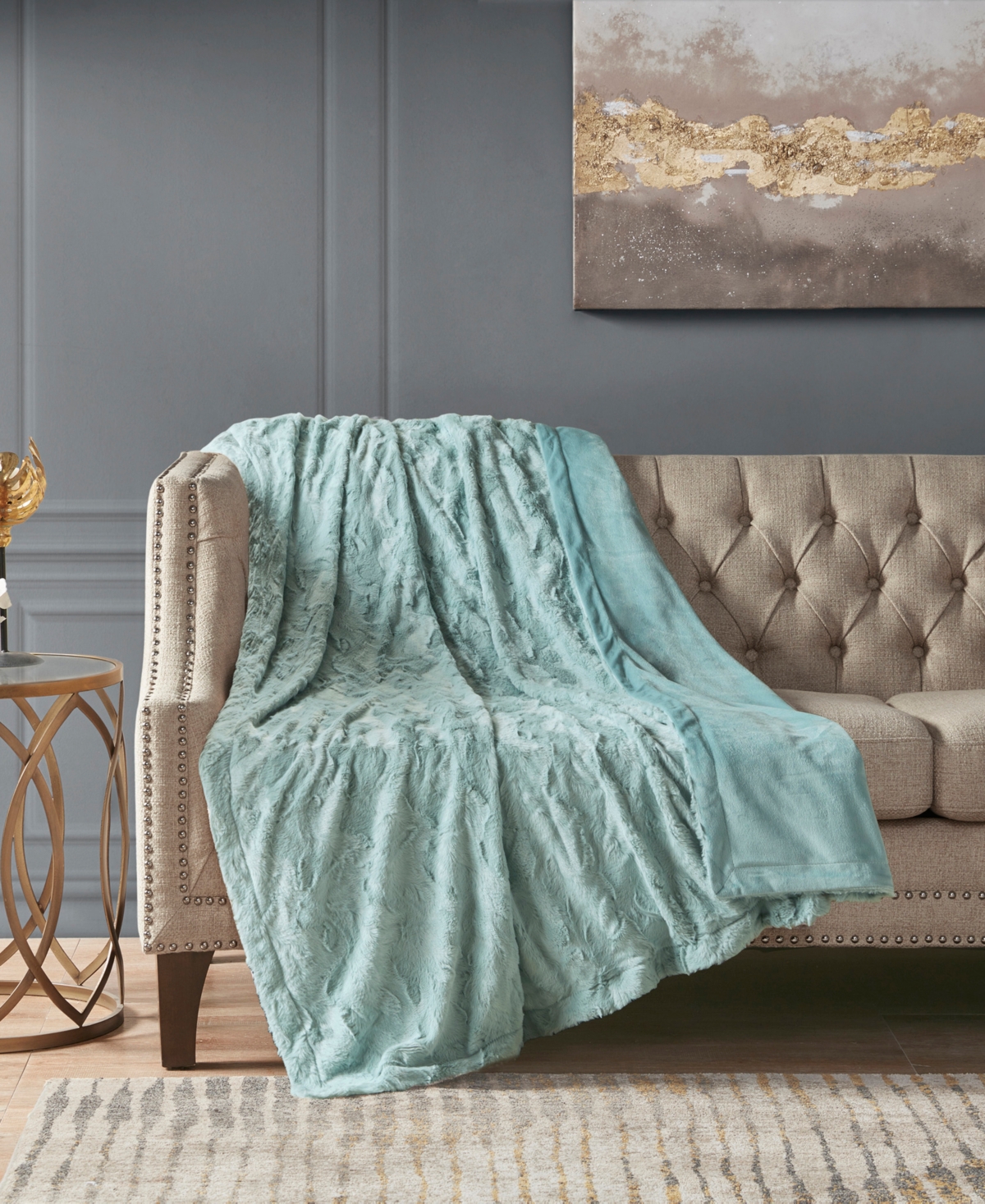 Click here for Madison Park Zuri Faux-Fur Throw  60 x 70 - Aqua prices