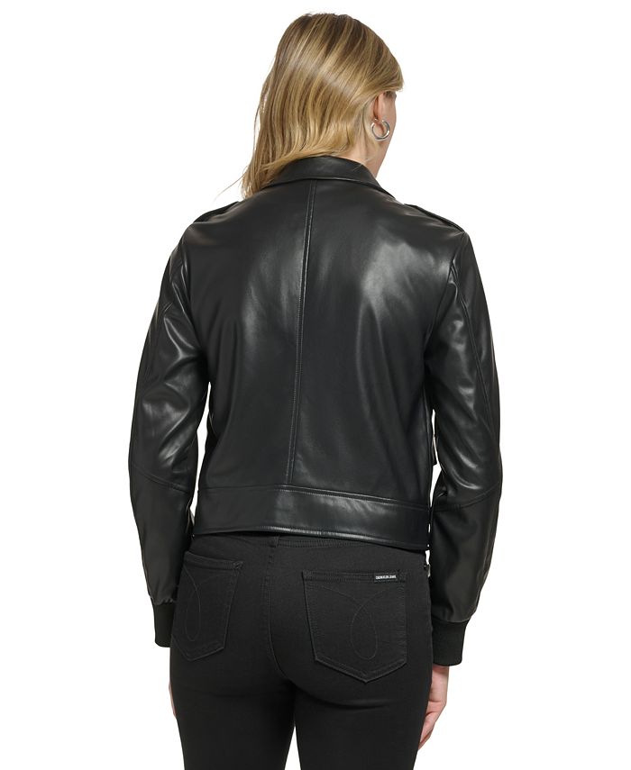 Calvin Klein Cropped Faux-Leather Jacket - Macy's