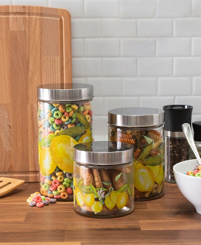 American Atelier Lemon Branches Glass Canisters Set, 3 Piece - Macy's