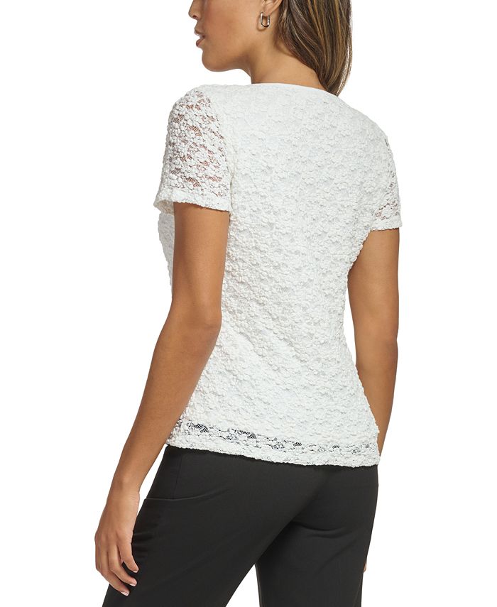 Calvin Klein Petite Short-Sleeve Lace Top - Macy's