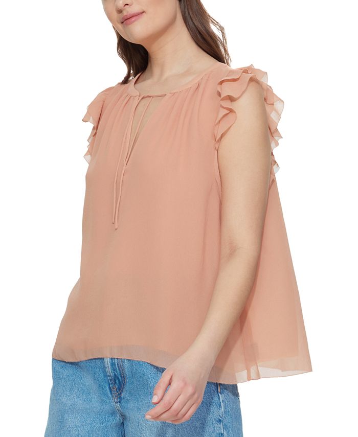 Black Tape Women's Ruffled-Trim Keyhole Chiffon Top - Macy's
